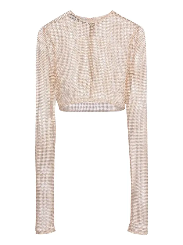 Prada Pearl-embellished Mesh Top - Neutrals
