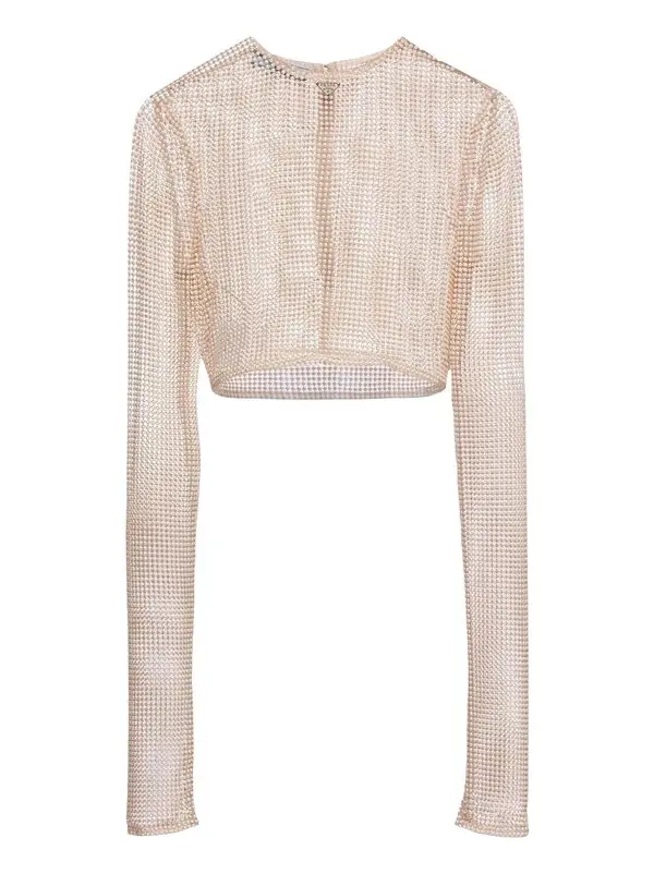 Prada Pearl-embellished Mesh Top - Neutrals