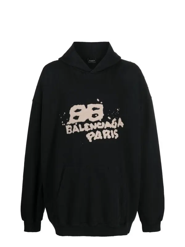 Balenciaga Graffiti-logo Cotton Hoodie - Black