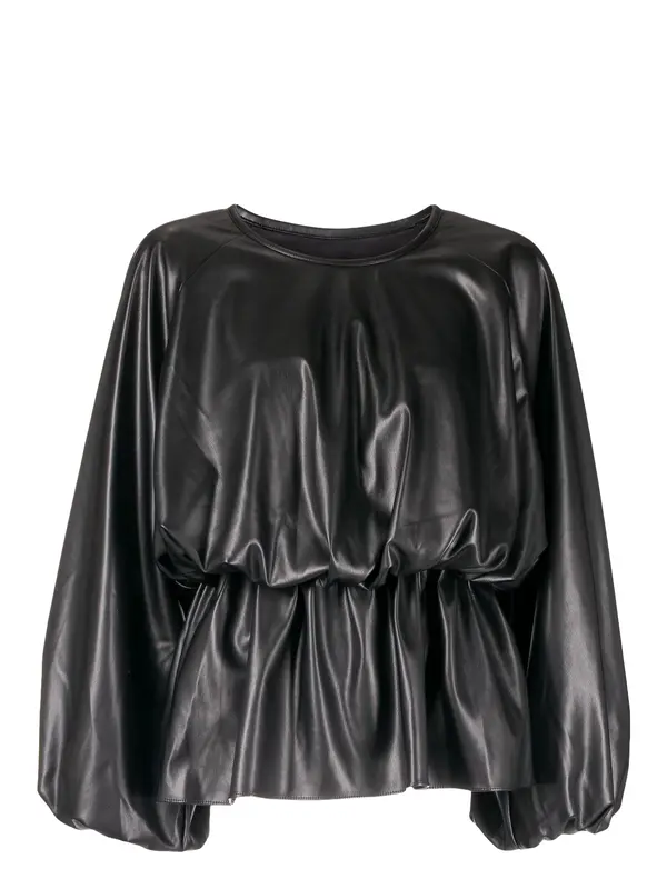 Goen.j Faux-leather Draped Top - Black