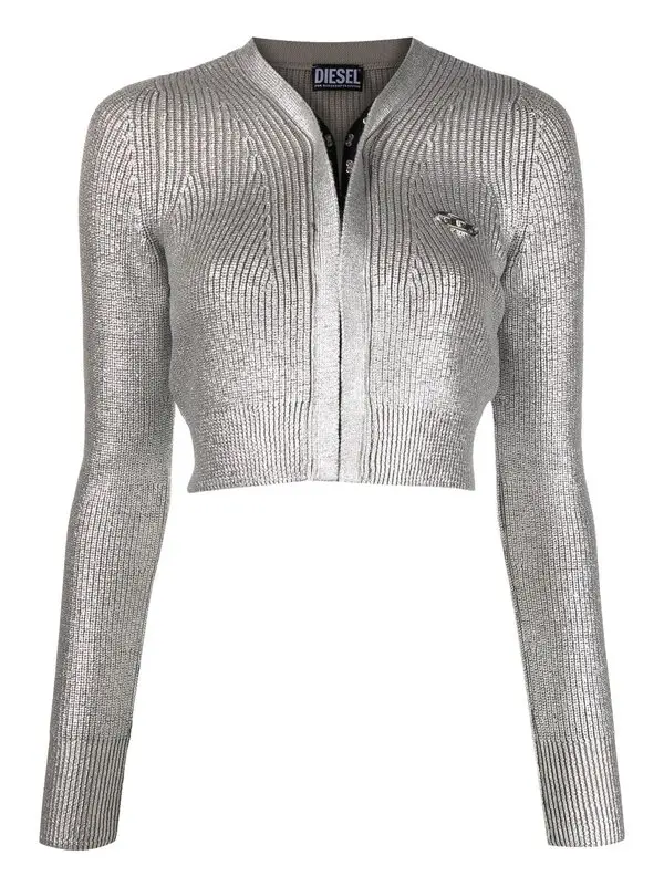 DIESEL® Cropped Ribbed Knit Cardigan - Silver