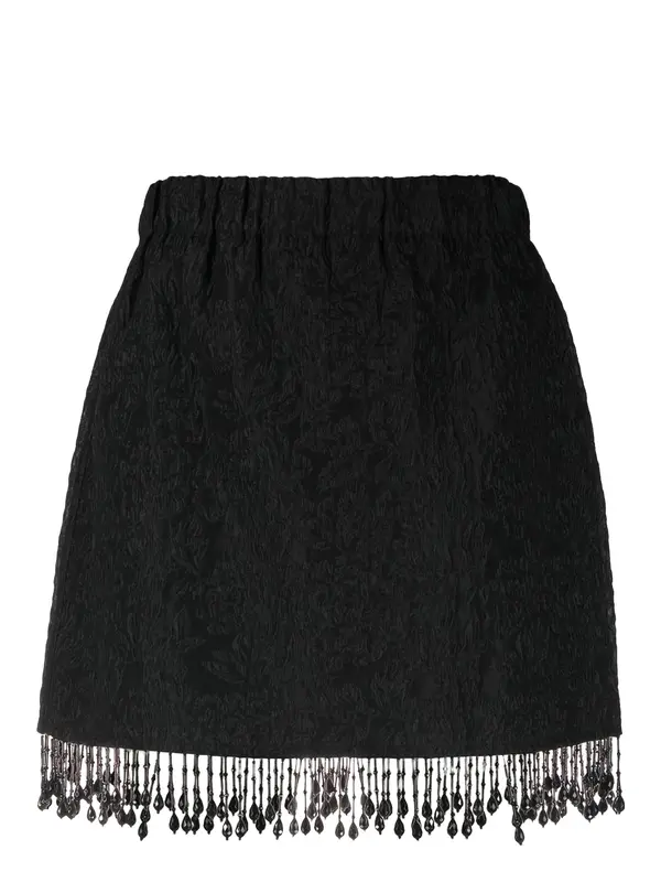 GANNI Fringed Jacquard Skirt - Black