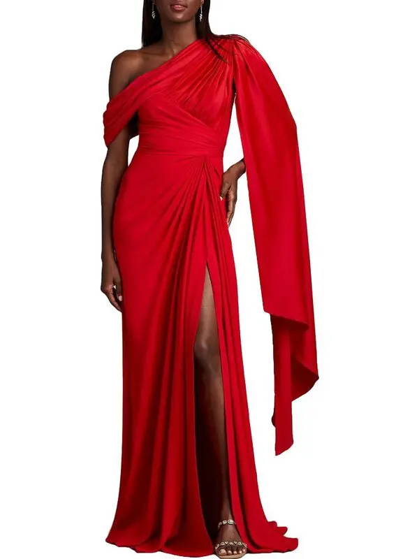 Tadashi Shoji Ember One-shoulder Gown - Lava Red