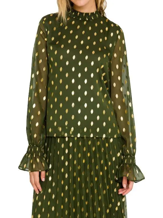 Endless Rose Metallic Polka Dot Chiffon Top - Green