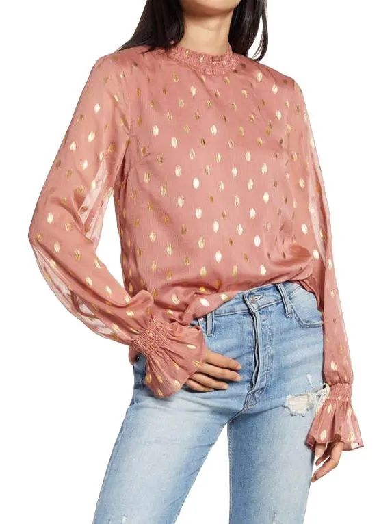 Endless Rose Metallic Polka Dot Chiffon Top - Mauve