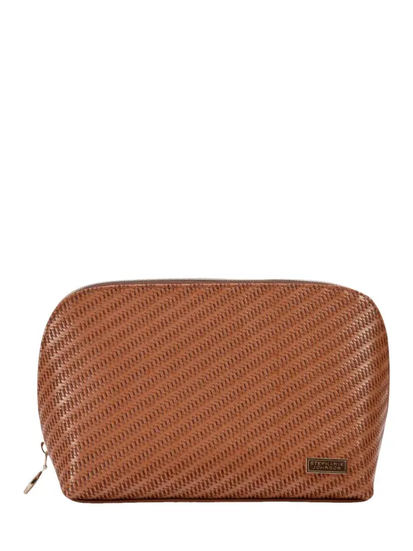 Stephanie Johnson Woven Faux-leather Makeup Bag - Cognac