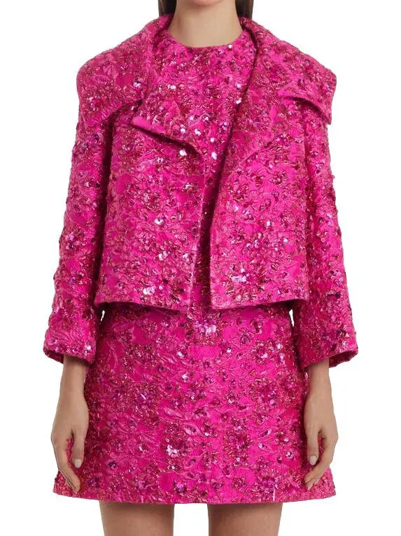 Valentino Garavani Embellished Floral Brocade Crop Jacket - Pink Pp Uwt