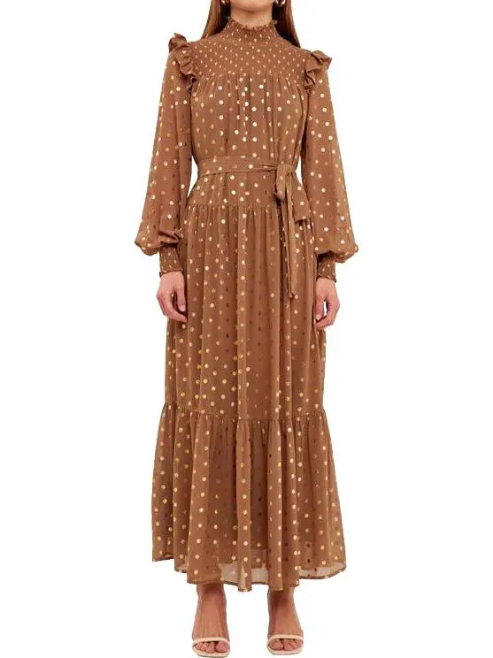 Endless Rose Metallic Dot Maxi Dress - Tan