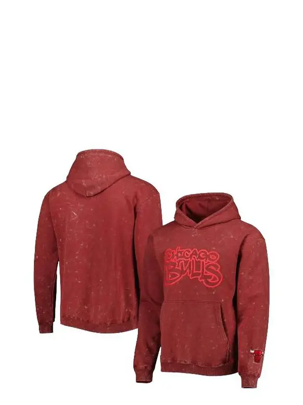 THE WILD COLLECTIVE Chicago Bulls Acid Wash Pullover Hoodie - Red