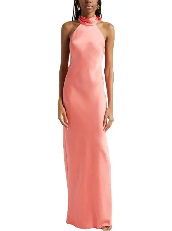 Ramy Brook Tatiana Halter Neck Gown - Coral