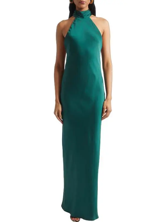 Ramy Brook Tatiana Halter Neck Gown - Deep Emerald
