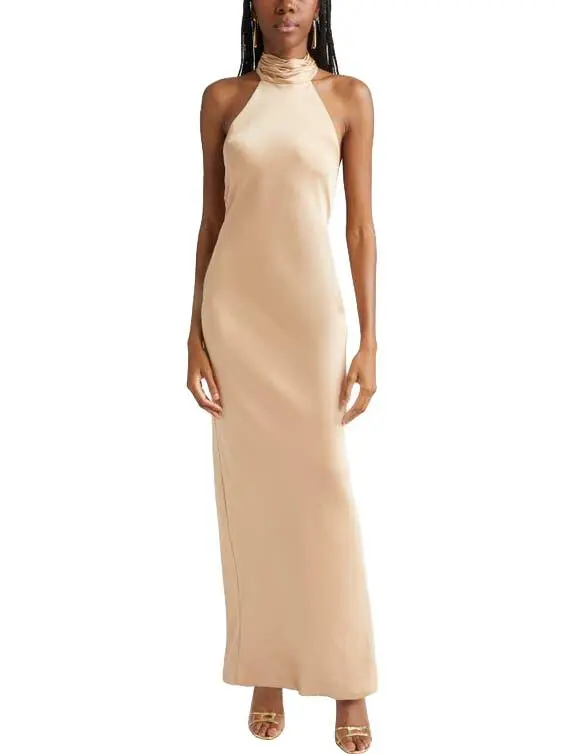 Ramy Brook Tatiana Halter Neck Gown - Light Champagne