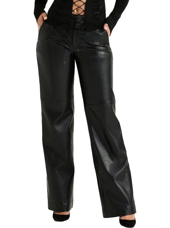 House Of Cb Omaira Faux Leather Wide-leg Trousers - Black