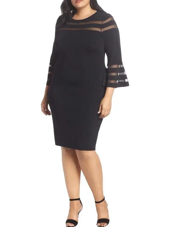 Eliza J Mesh Stripe Sheath Dress - Black