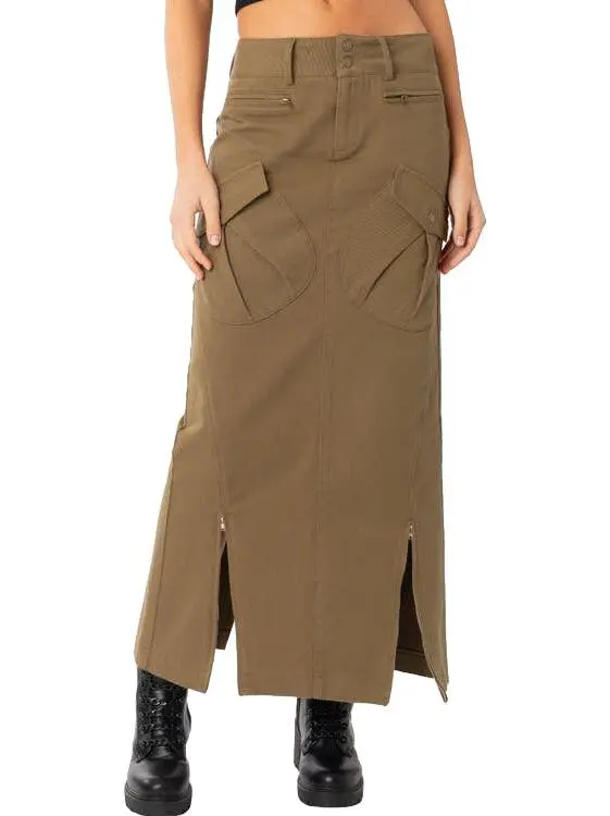 EDIKTED Cierra Cargo Maxi Skirt - Olive