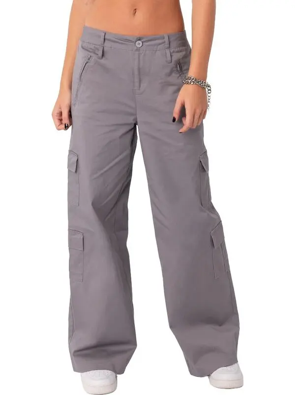 EDIKTED Zaria Stretch Cotton Cargo Pants - Gray