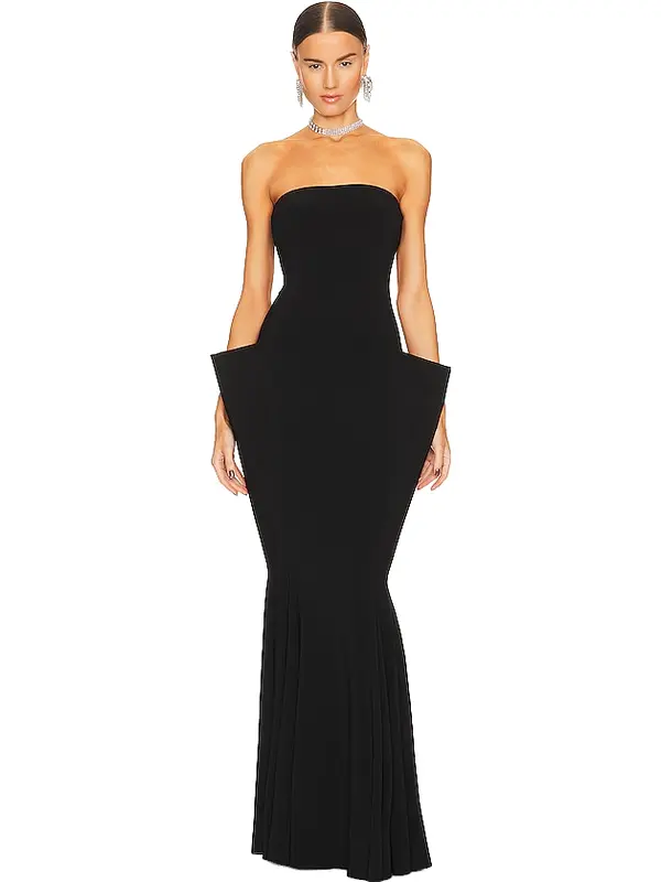 Norma Kamali Strapless Wing Fishtail Gown - Black