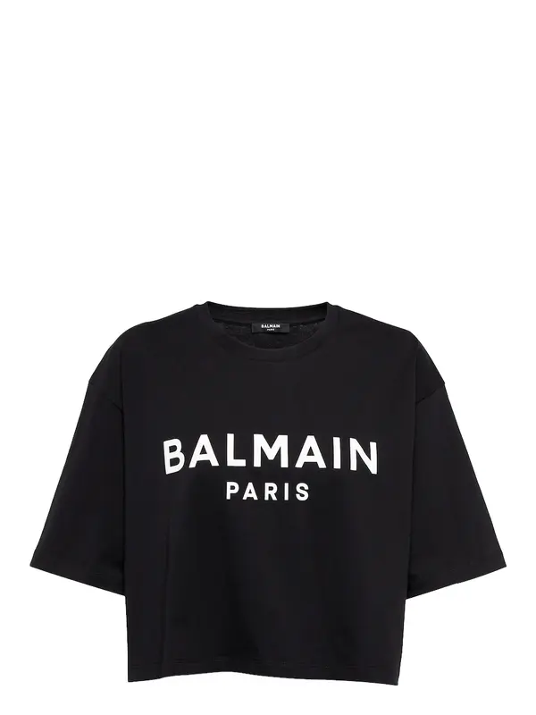 Balmain Logo Cropped T-shirt - Black