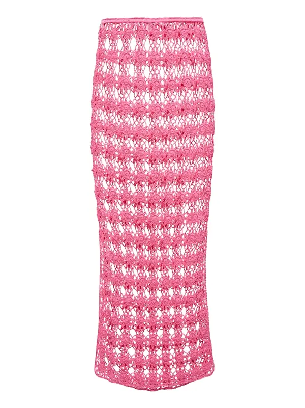 Anna Kosturova Rosette Crochet Cotton Maxi Skirt - Pink