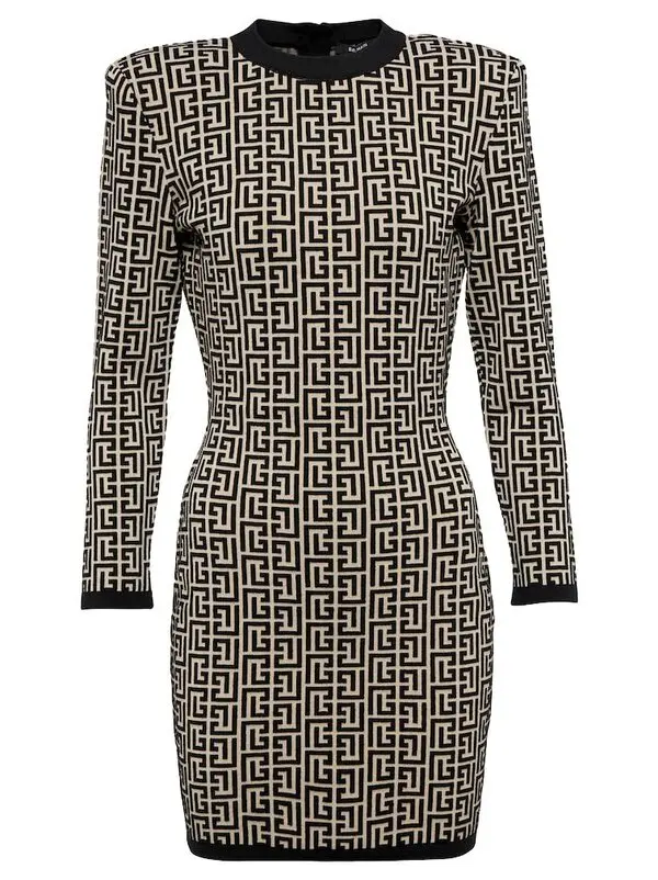 Balmain Monogram Wool-blend Knit Mini Dress - Multicoloured