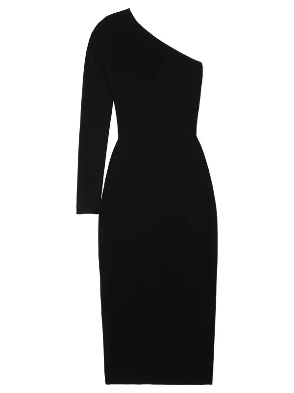 Victoria Beckham Vb Body One-shoulder Stretch-knit Midi Dress - Black