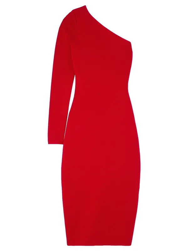 Victoria Beckham Vb Body One-shoulder Stretch-knit Midi Dress - Red