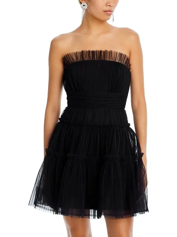 Bcbgmaxazria Strapless Tiered Tulle Mini Dress - Black