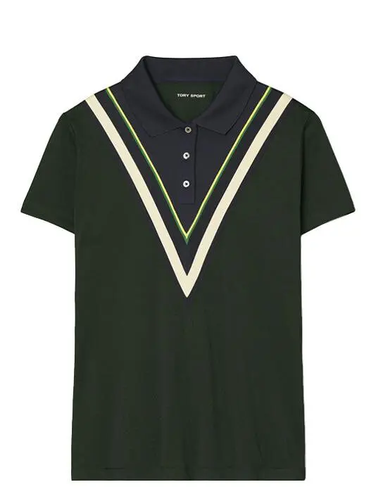 Tory Burch Tech Piqué Chevron Polo - Conifer