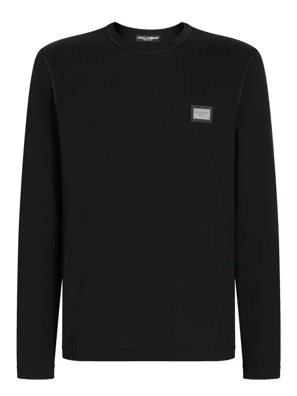 Dolce & Gabbana Long-sleeved T-shirt With Logo Tag - Black