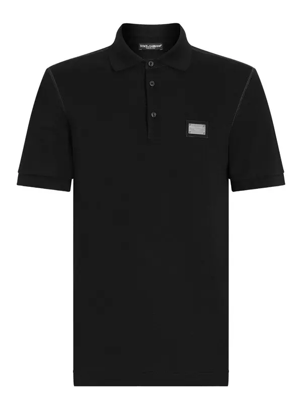 Dolce & Gabbana Cotton Piqué Polo-shirt With Branded Tag - Black