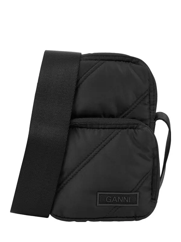 GANNI Mini Quilted Nylon Cross-body Pouch - Black