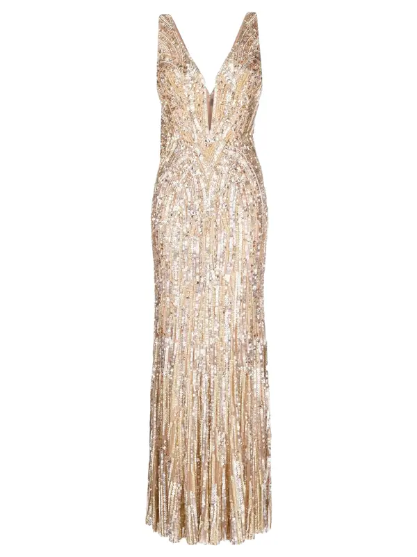 Jenny Packham Raquel Crystal-embellished V-neck Gown - Silver
