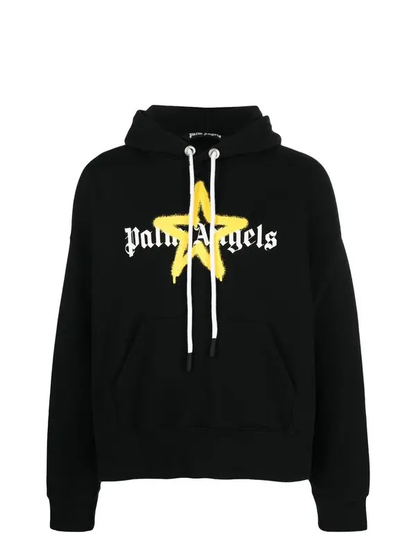 Palm Angels Star Sprayed Logo-print Hoodie - Black