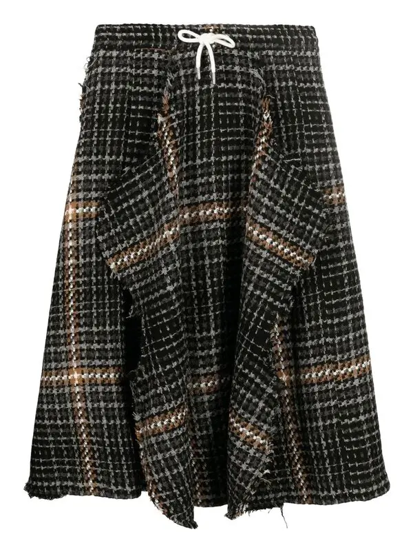 CHARLES JEFFREY Check Pattern Midi Skirt - Black