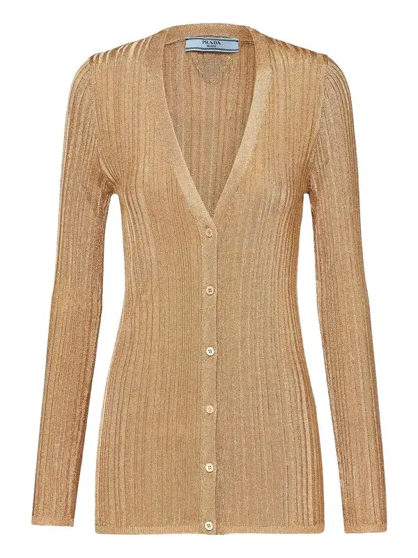 Prada V-neck Lamé Cardigan - Gold