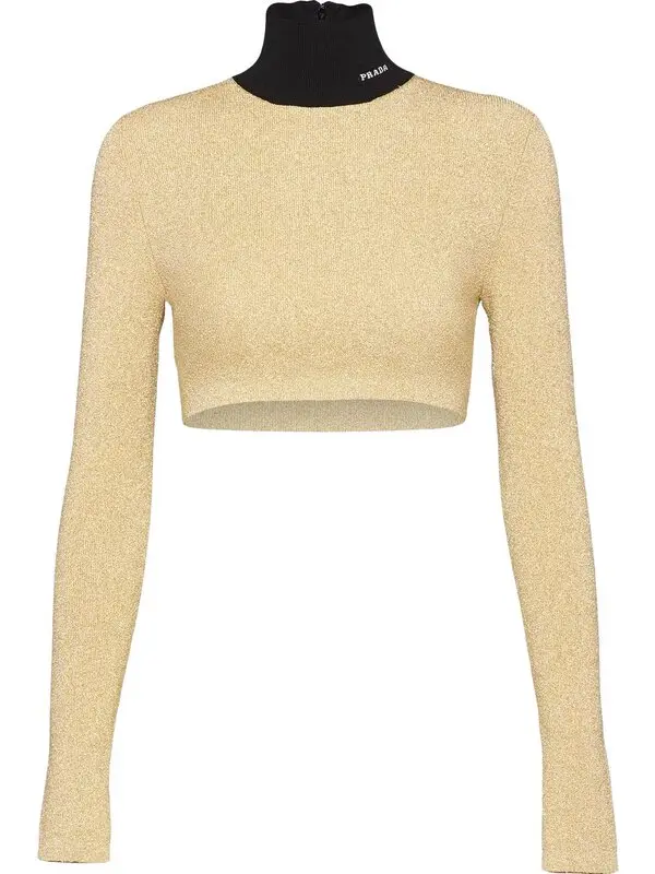 Prada Roll-neck Lamé Jumper - Gold