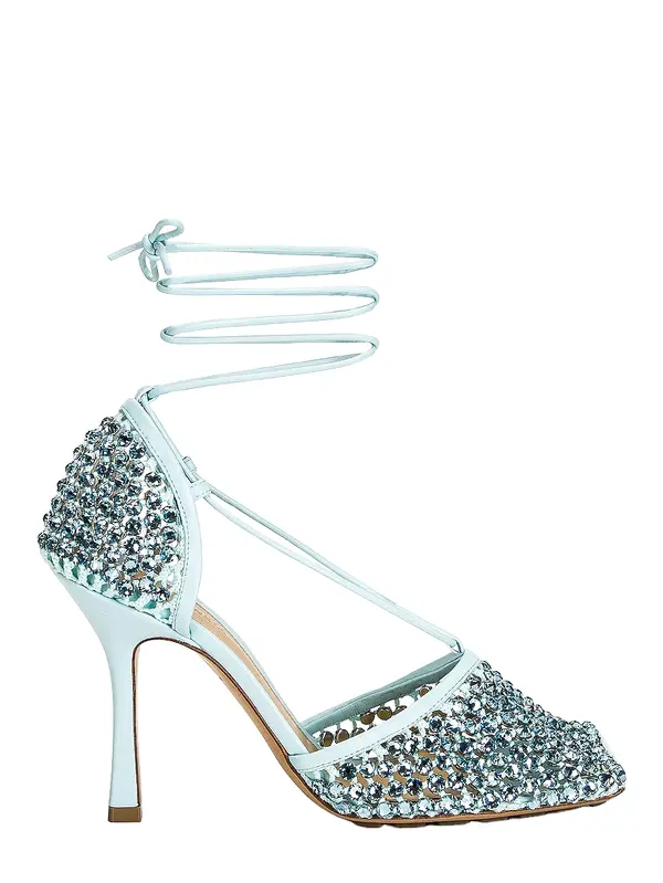 Bottega Veneta Web Sparkle Stretch Lace Up Sandals - Pale Blue