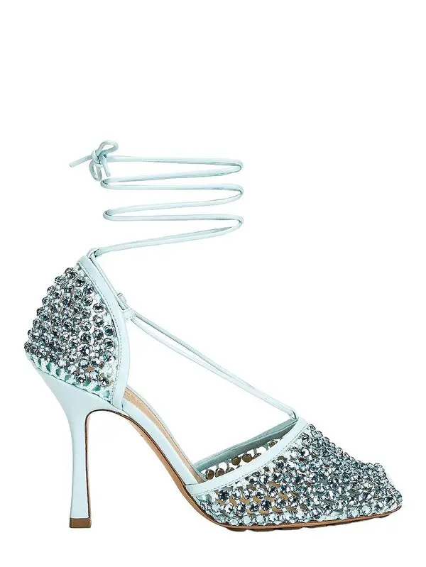 Bottega Veneta Web Sparkle Stretch Lace Up Sandals - Pale Blue