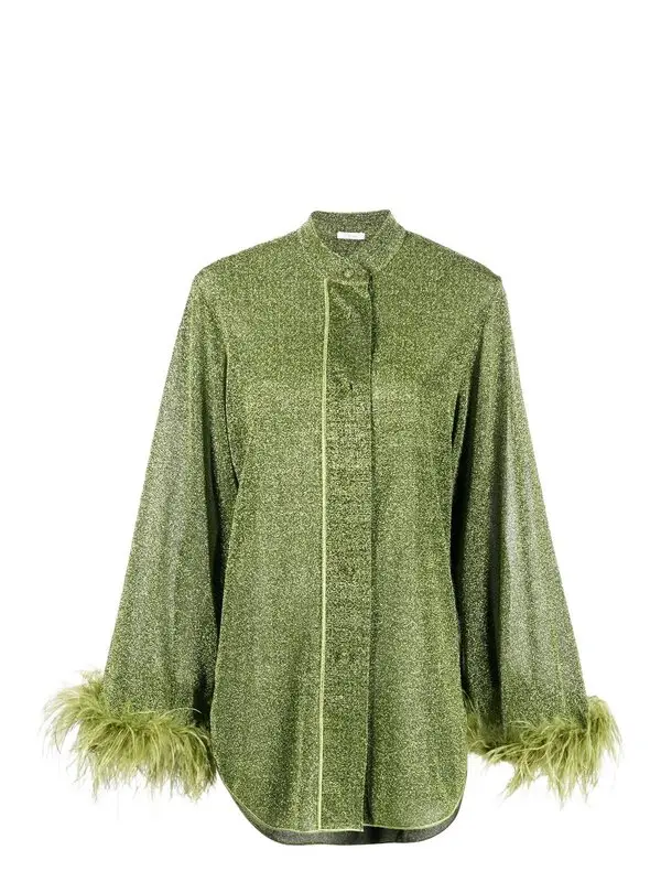 Oseree Lumière Feather-trimmed Shirt - Green