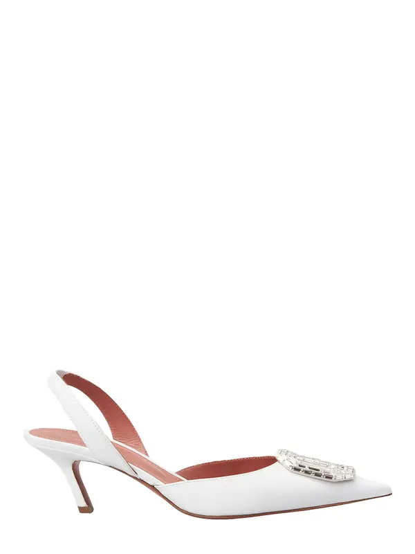 Amina Muaddi Camelia Satin Halter Pumps - White