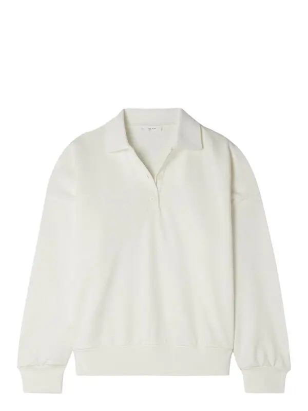 THE ROW Essentials Corzas Cotton-terry Polo Top - Cream