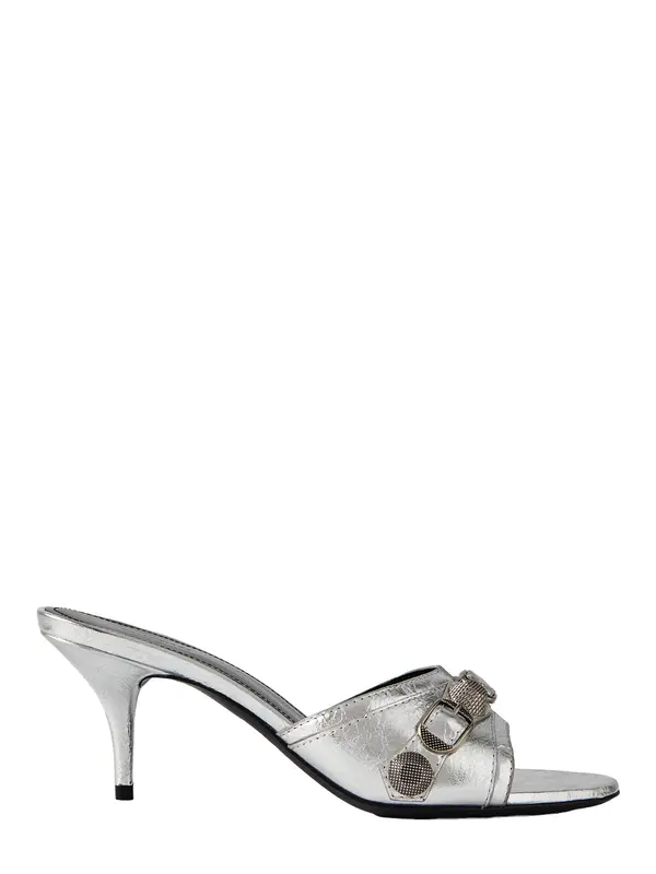 Balenciaga Cagole Metallic Leather Mules - Silver