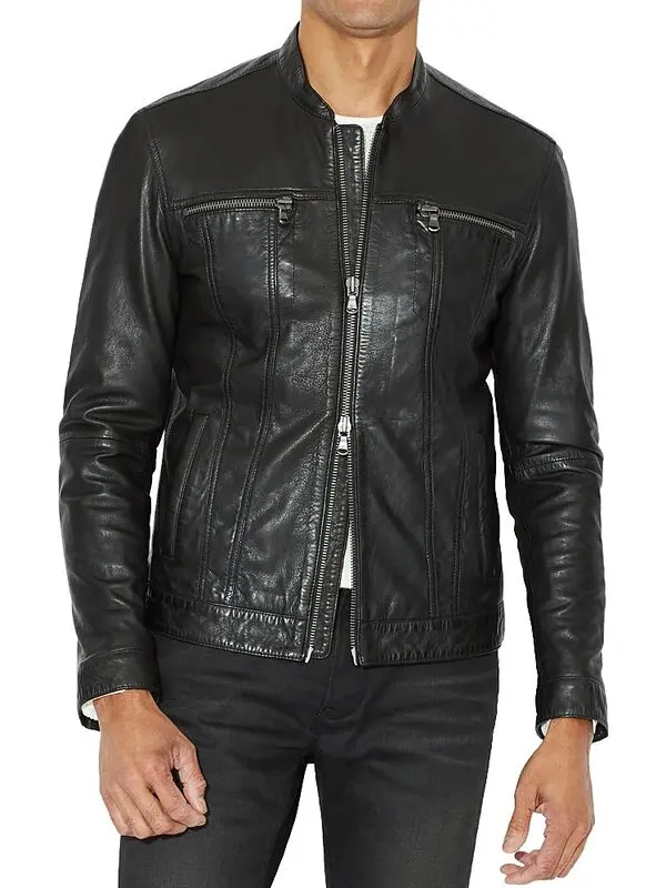 John Varvatos Leather Moto Jacket - Black