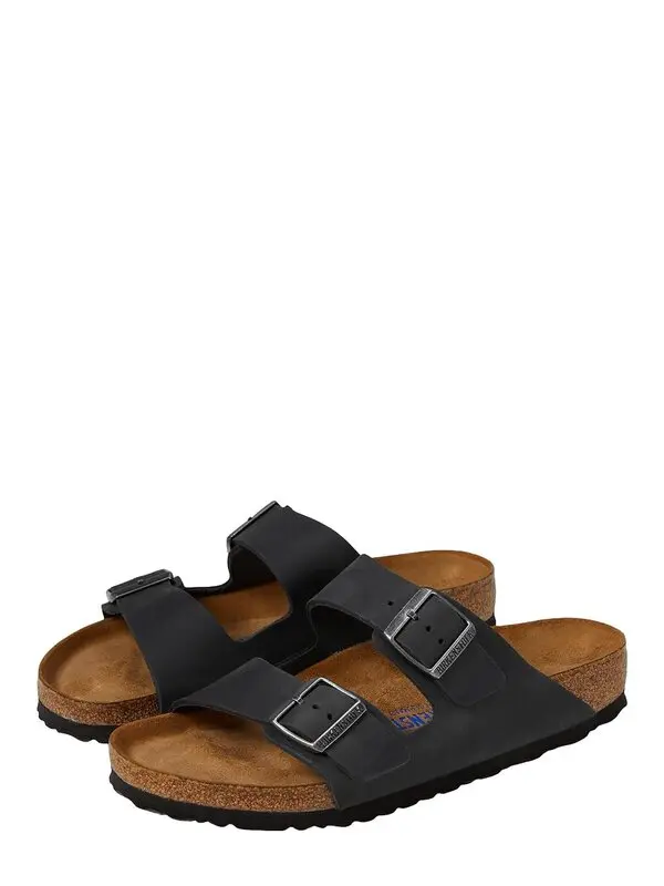 BIRKENSTOCK Arizona Soft Footbed Oiled Leather Sandals With Buckle Closures - Black
