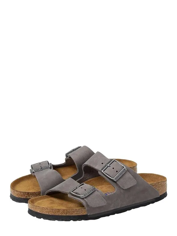 BIRKENSTOCK Arizona Soft Footbed Oiled Leather Sandals With Buckle Closures - Gray