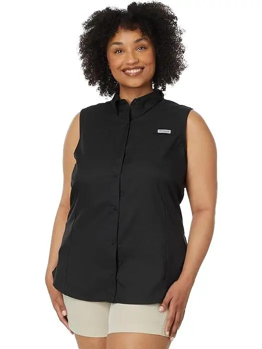 Columbia Sleeveless Shirt With Upf 40 Protection And Moisture-wicking Fabric - Black