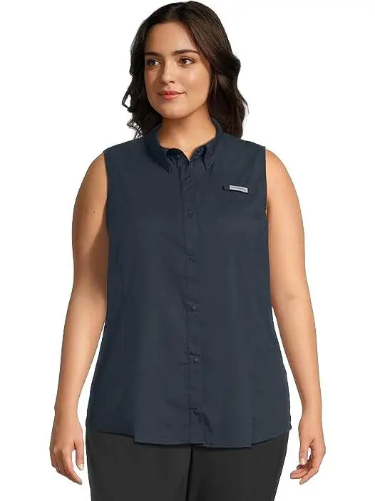 Columbia Sleeveless Shirt With Upf 40 Protection And Moisture-wicking Fabric - Navy