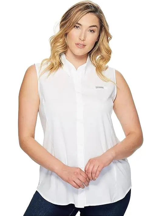 Columbia Sleeveless Shirt With Upf 40 Protection And Moisture-wicking Fabric - White