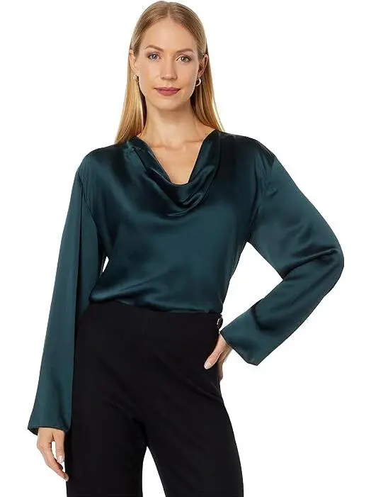 Vince Cowl Neck Long Sleeve Silk Blouse - Gold