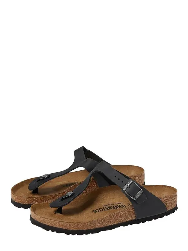 BIRKENSTOCK Gizeh Oiled Leather Thong Sandals - Black